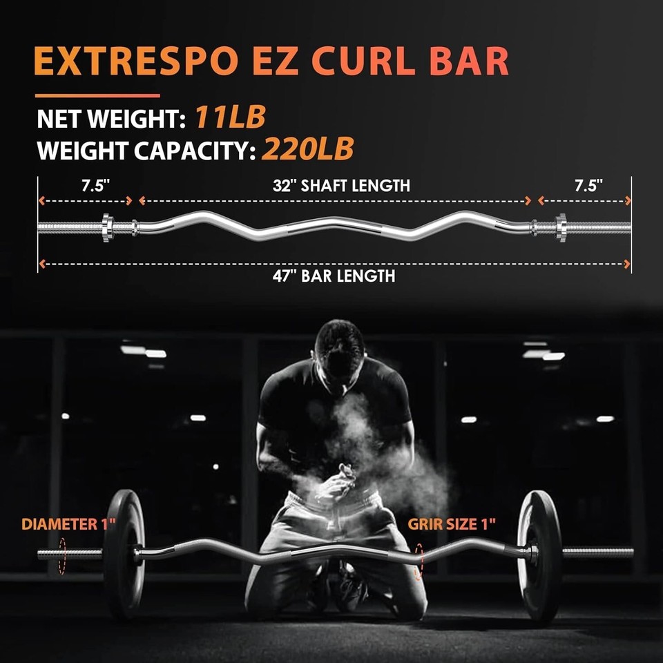ExtreSpo 47" EZ Curl Bar Weight Lifting Bar, for Hip Thrusts/Squats ...
