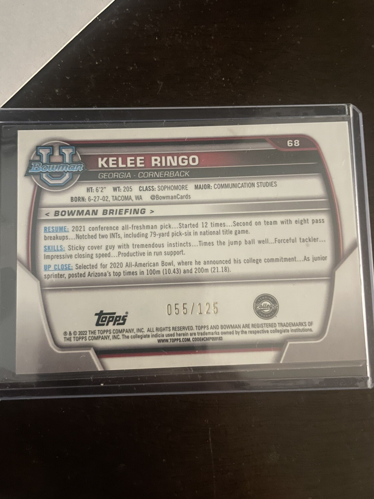 Kelee Ringo RC 2022 Bowman University Chrome 1st Rookie Card #68 Pink ...