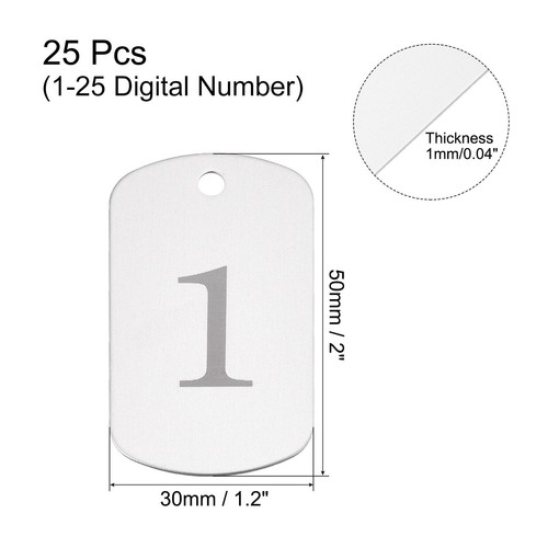 Numbered Tag, Aluminum Key Tags ID Tags, 1-25 Number with Ring Silver ...