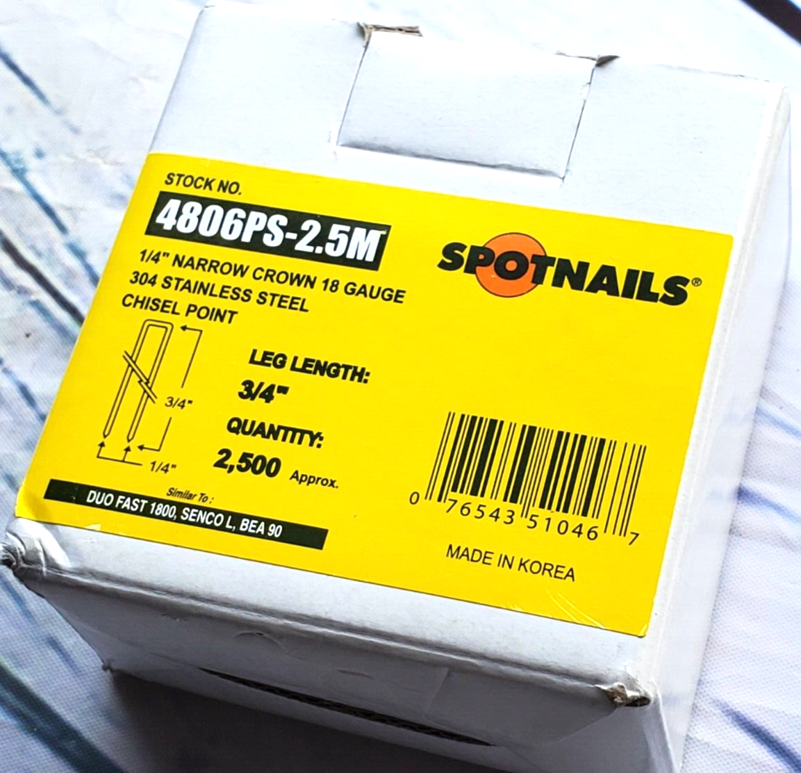 SPOTNAILS 1/4" Narrow Crown 18-Gauge 304 Stainless Steel Chisel Point ...