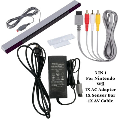 Wii AC Adapter Sensor Bar Composite AV Cable for Nintendo Wii System ...