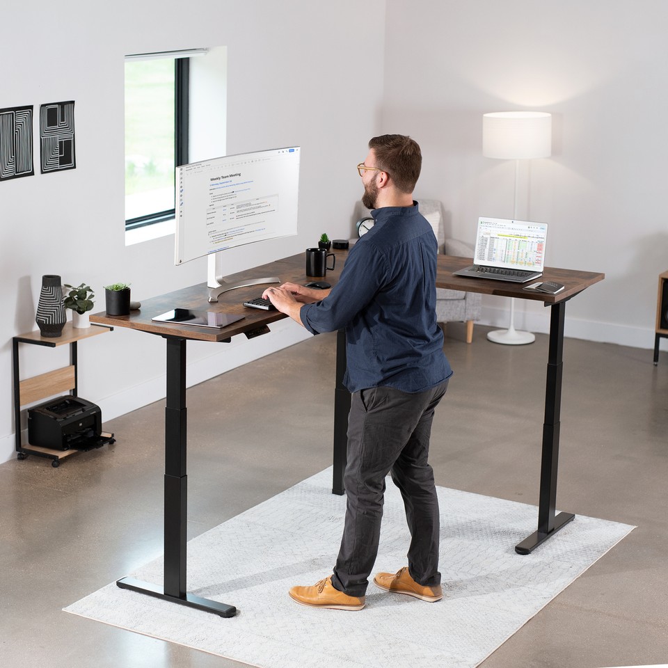 VIVO Black Electric Motor Height Adjustable Corner 3 Leg Standing Desk ...