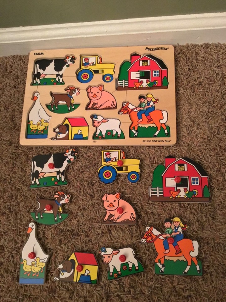 Vintage 1996 Small World Toys Puzzibilities Farm Wooden Puzzle | eBay
