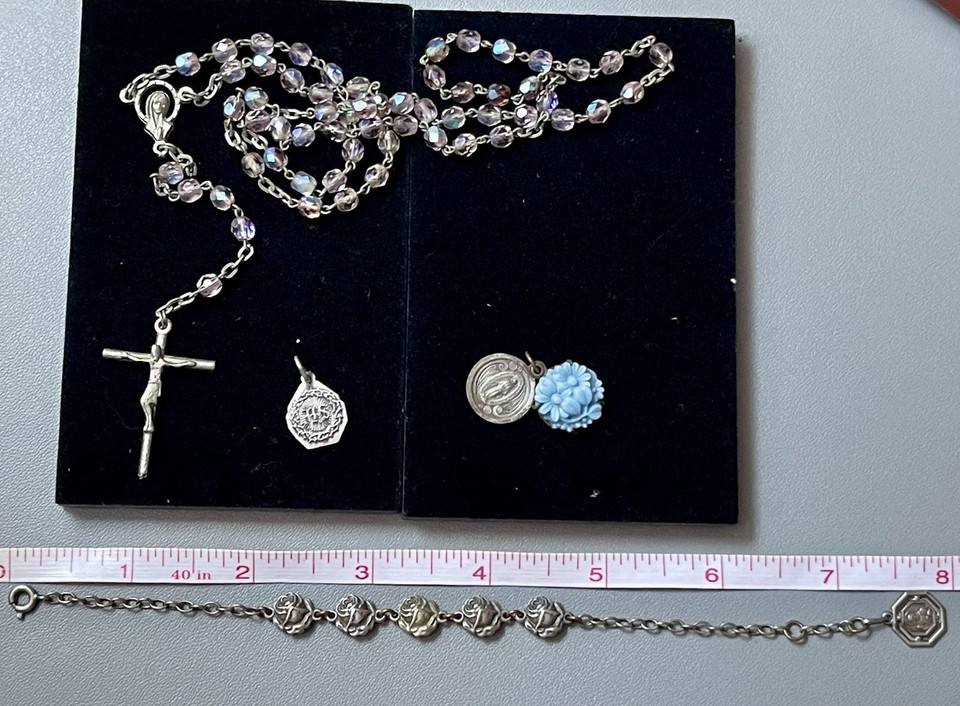 Vintage Religious Old Catholic Rosary Jewelry RELIC ROSE BRACELET ...