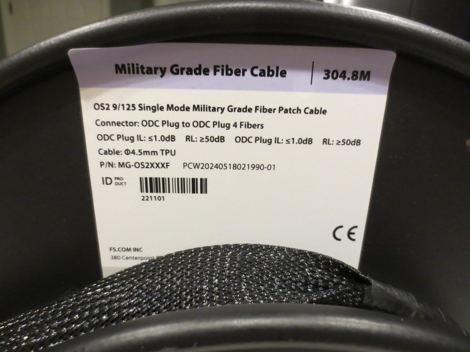 Military Grade Fiber Cable Reel - 1000ft 9/125 Single Mode 4 Fibers ODC ...