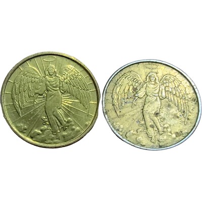 2 Vtg Guardian Angel Good Luck Coins Double Sided Religious Talisman ...