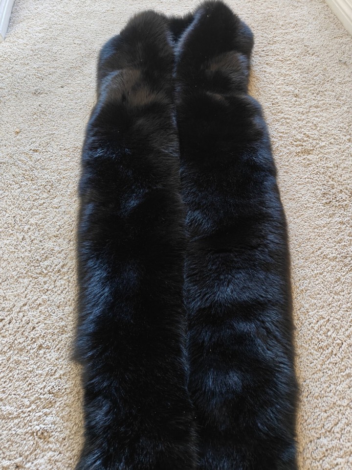 WOMAN'S HUGE GENUINE BLACK REAL FOX FUR BOA SCARF COAT 118 LENGTH FULL ...