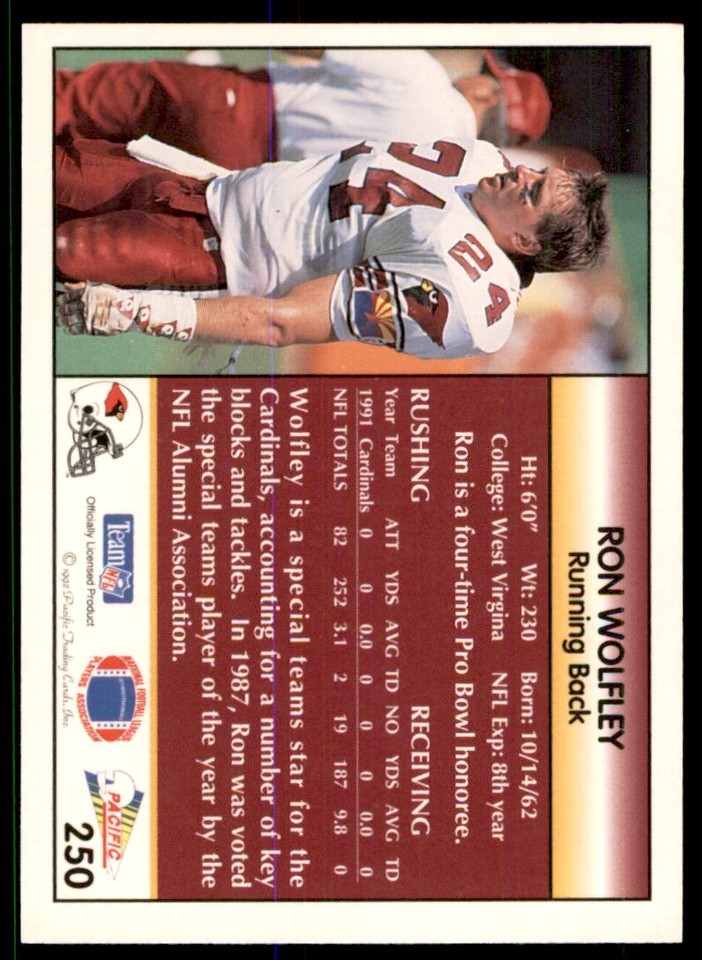 1992 Pacific Ron Wolfley Phoenix Cardinals #250 | eBay