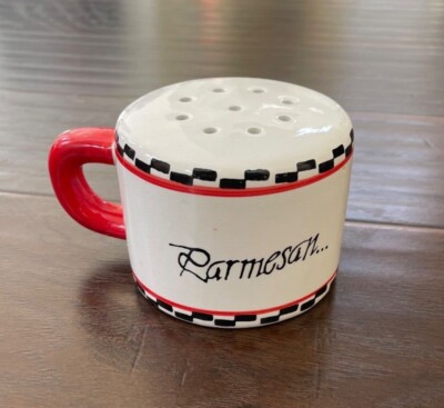 Vintage Ceramic 15 oz. Parmesan Cheese Shaker with Red Handle 3.75"x 3 ...