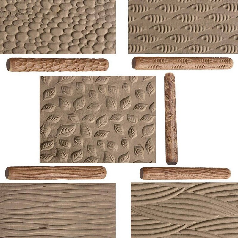 10 Pcs Pottery Tools Wood Hand Rollers,for Clay Stamp Pattern ...
