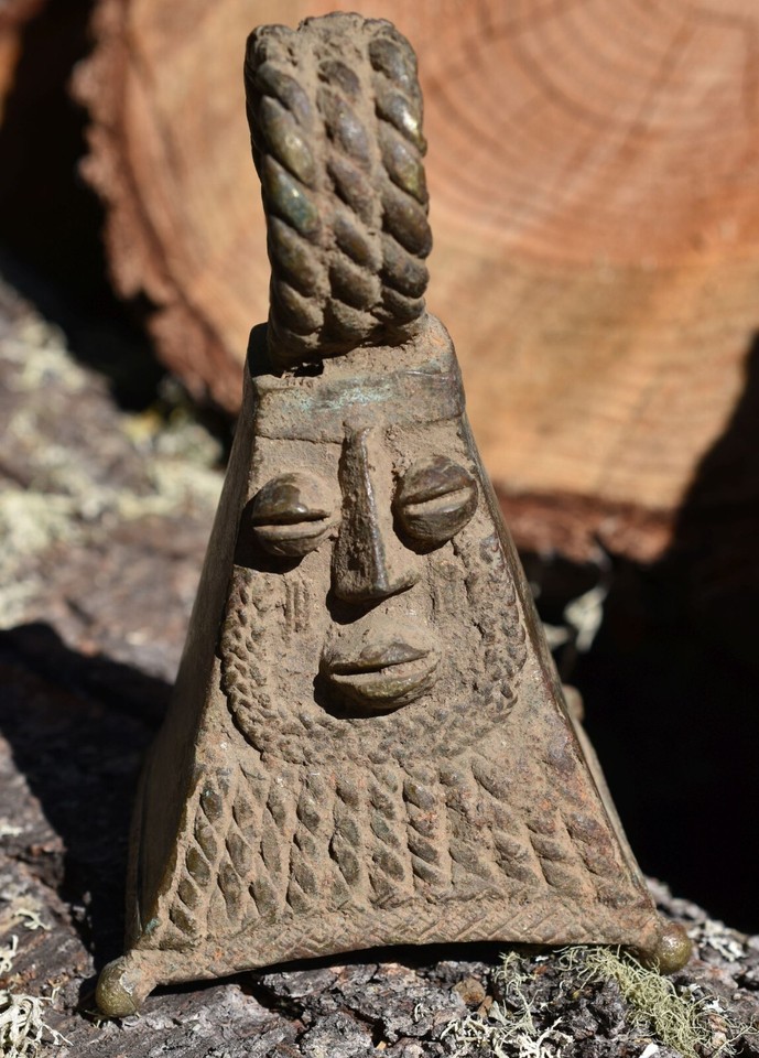 Antique Yoruba Tribal Omo Bronze Face Bell Worn By Ijebu Chiefs Nigeria ...