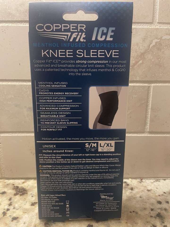 NEW PKG Copper Fit Ice Menthol Infused Compression Knee Sleeve L /XL 3 ...