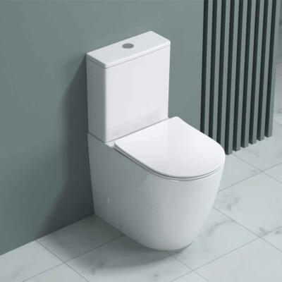 Toilet Pan Comfort Height Close Coupled Cistern Ceramic Rimless+ Soft ...