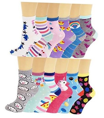 Girls Crew Socks | Assorted Fun Novelty Design | Kids (12 Pairs) 6-8 | eBay