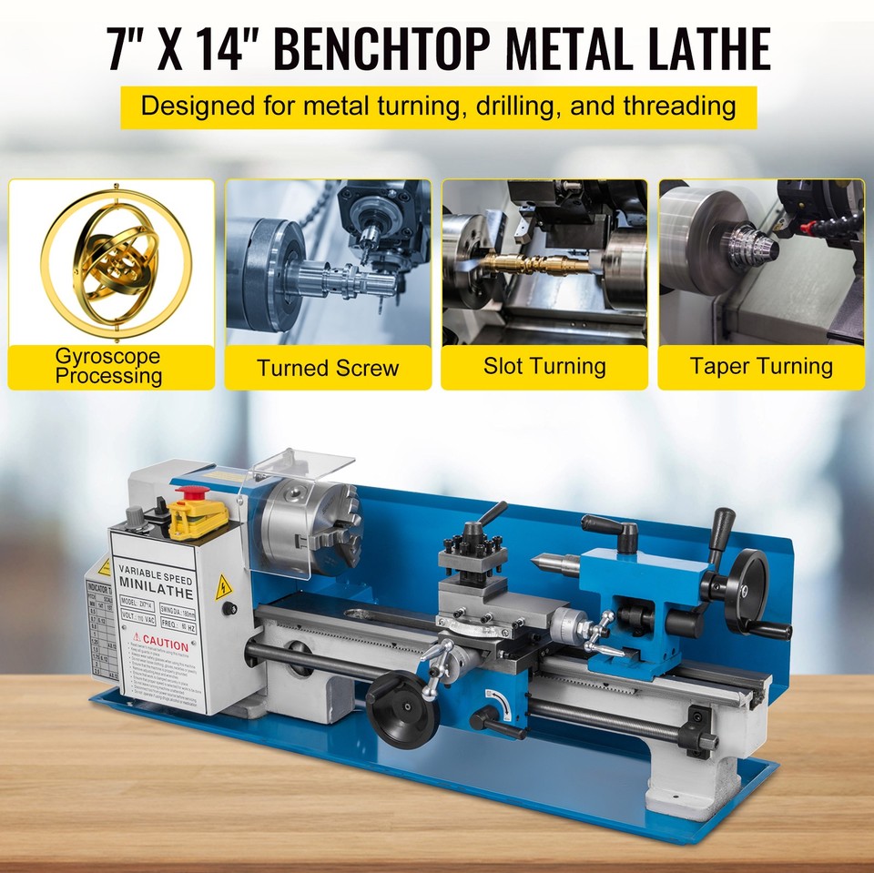 Uimoso Bench Top Mini Metal Lathe 7"x14" Variable Speed Milling Machine ...