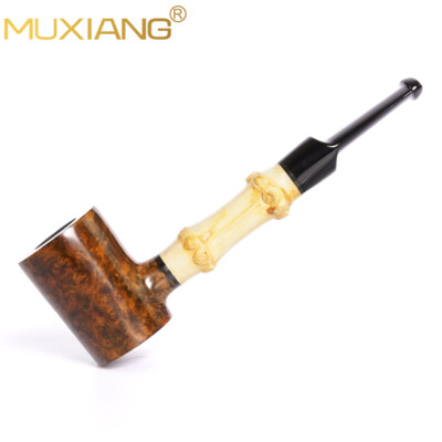 Handmade Poker Pipe Briar Wooden Tobacco Pipe Straight Bamboo Stem ...