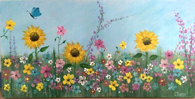 ORIGINAL PAINTING - SPRING FLOWERS - ACRYLIC ON CANVAS - 77cm X 62cm ...
