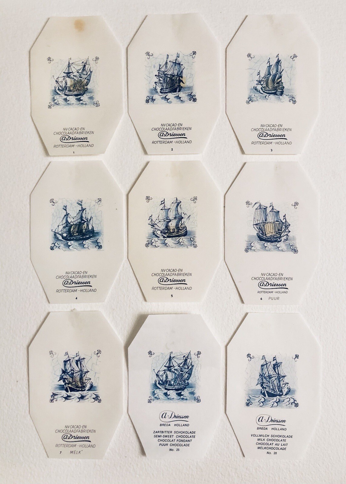 Vintage 1977 A. Driessen DUTCH SHIPS Candy Bar Wrapper Lot of 9 RRR ...