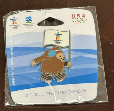 Vancouver 2010 Olympic Games Pin - Quatchi Mascot with Flag- Official ...