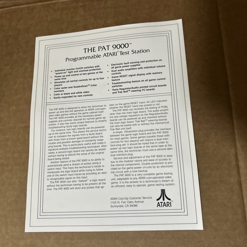 nos Original Factory Pat 9000 Test Station Atari arcade Video game ...