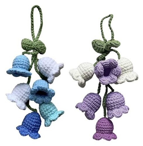 2 pc Crochet Hanging Flower Accessories, Cute Decor for Car Mirror ...