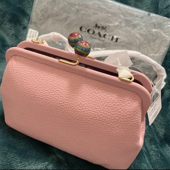 COACH Kiss Lock Logo Light Pink 2way Hand Bag Shoulder Bag New Very ...