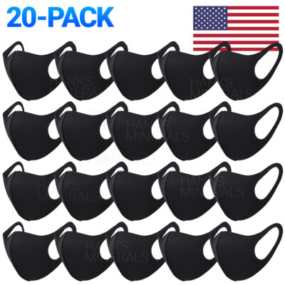 20-Pack Earloop Cloth Face Mask Washable Reusable Black Fabric Cycling ...