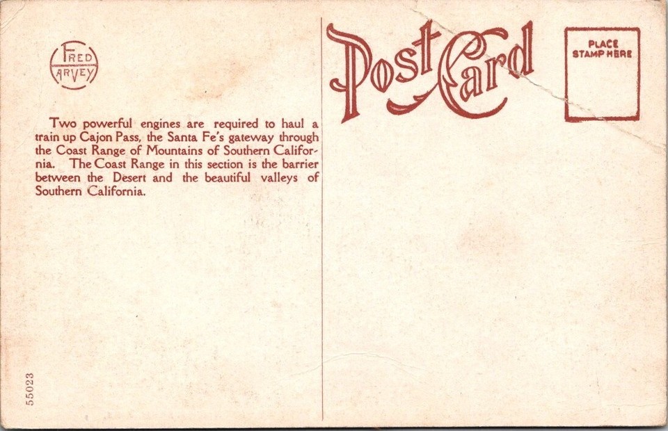 Postcard: Fred Harvey Santa Fe Limited going up Cajon Pass from ...