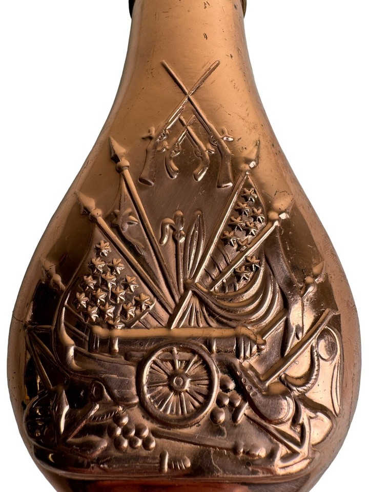 Vintage Copper/ Brass Gun Powder Flask w/ US Civil War Cannon, Muskets ...