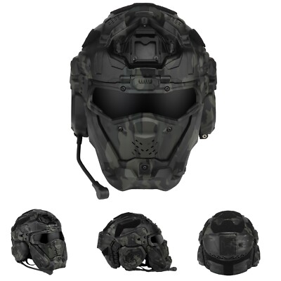 Tactical Airsoft Helmet w/Paintball Full Face Mask w/Headset Goggles ...