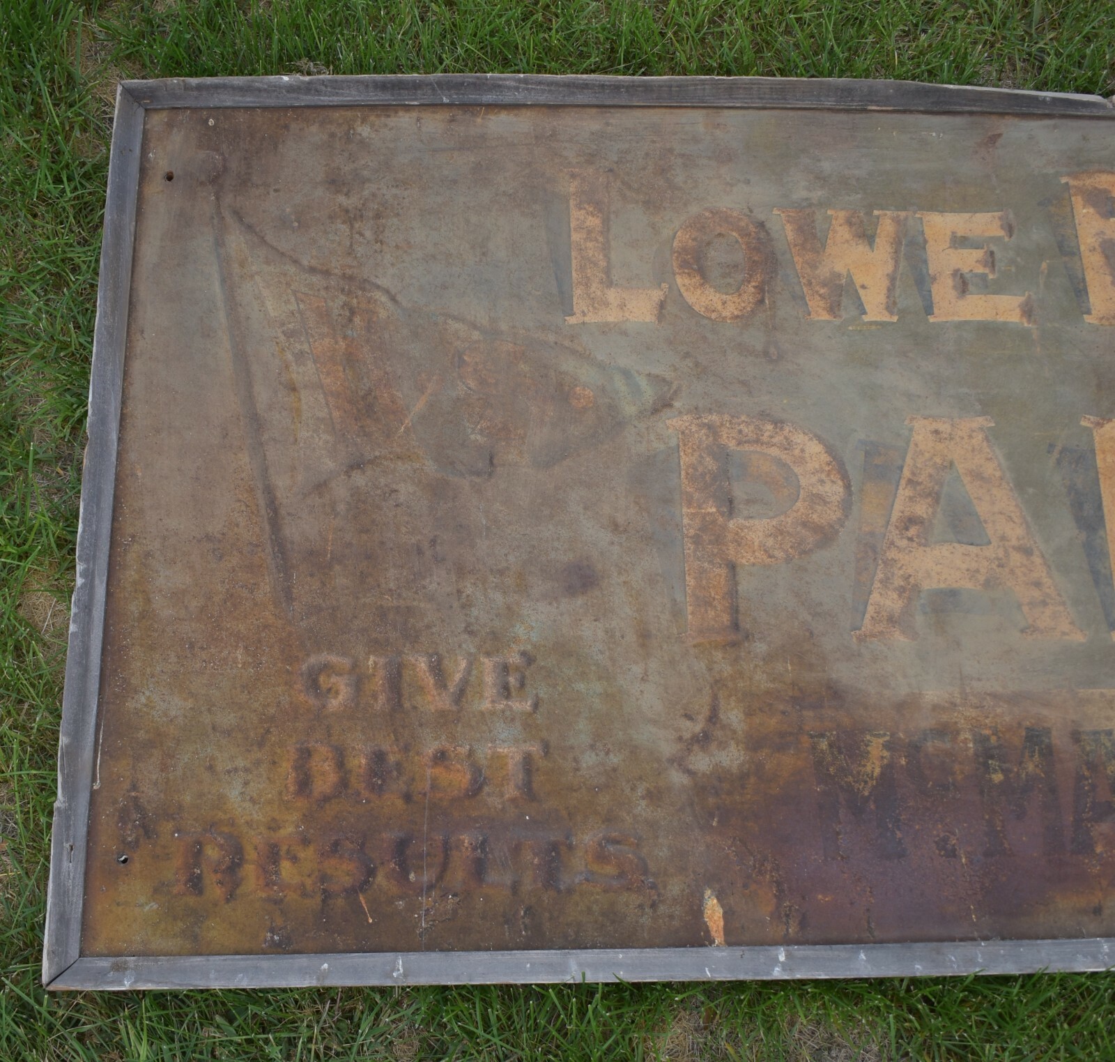 Rare Vintage EARLY TIN LOWES BROTHERS PAINT ADVERTISING SIGN w WOOD ...
