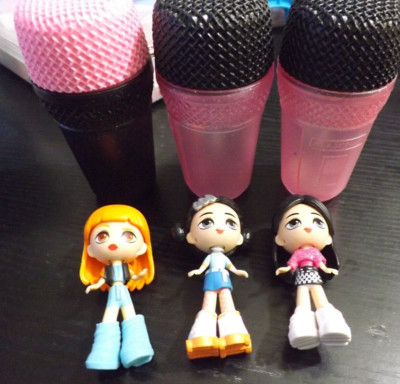 3 NEW Black Pink Micro Pop Stars 3" DOLLS & microphone collector cases ...