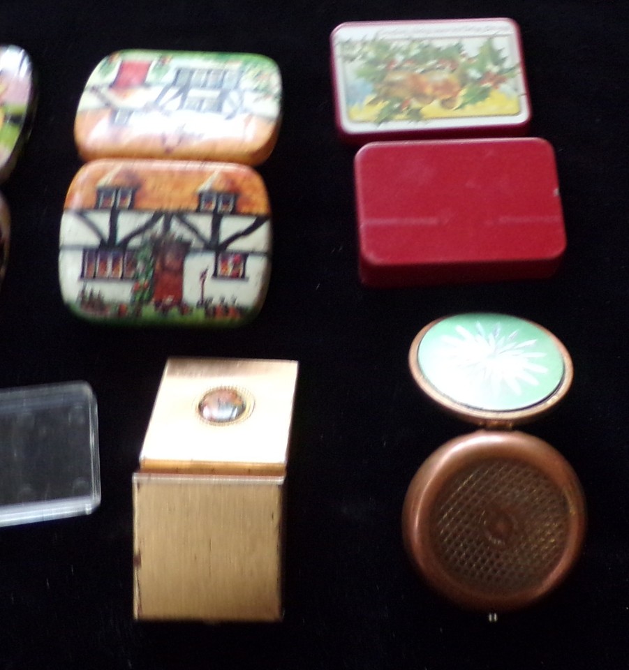 Mixed Lot of 8 Vintage Tin Pill Small Collectible Metal Container Boxes ...