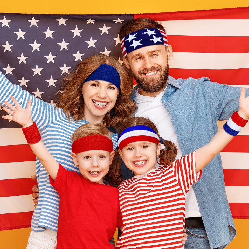 6 Set Kid Sports Sweatband Red White Blue Athletic Sweat Band American ...