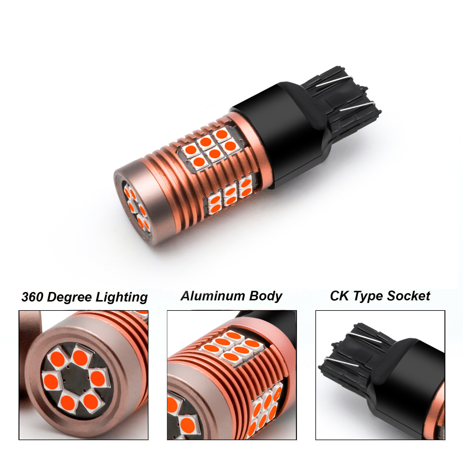 2x 7443 7440 7444NA Super Bright Red LED Brake Tail Light Bulbs 30-SMD ...