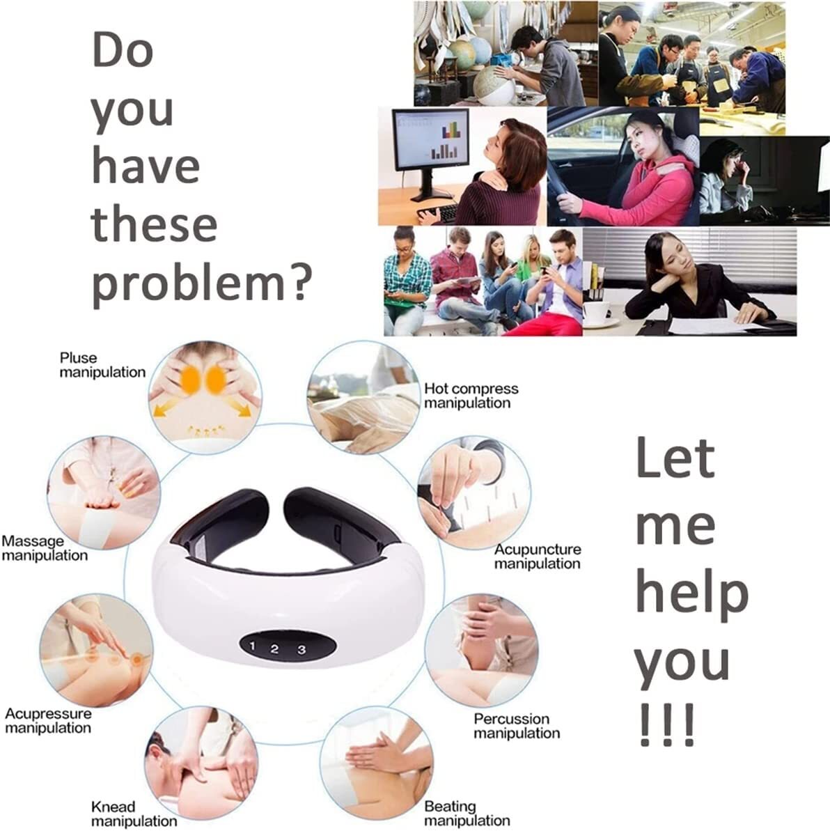 EMS Neck Acupoints Lymphvity Massager Device with 6 Modes &15 Levels ...