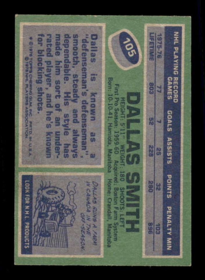 1976-77 Topps #105 Dallas Smith EX+ 546383 | eBay
