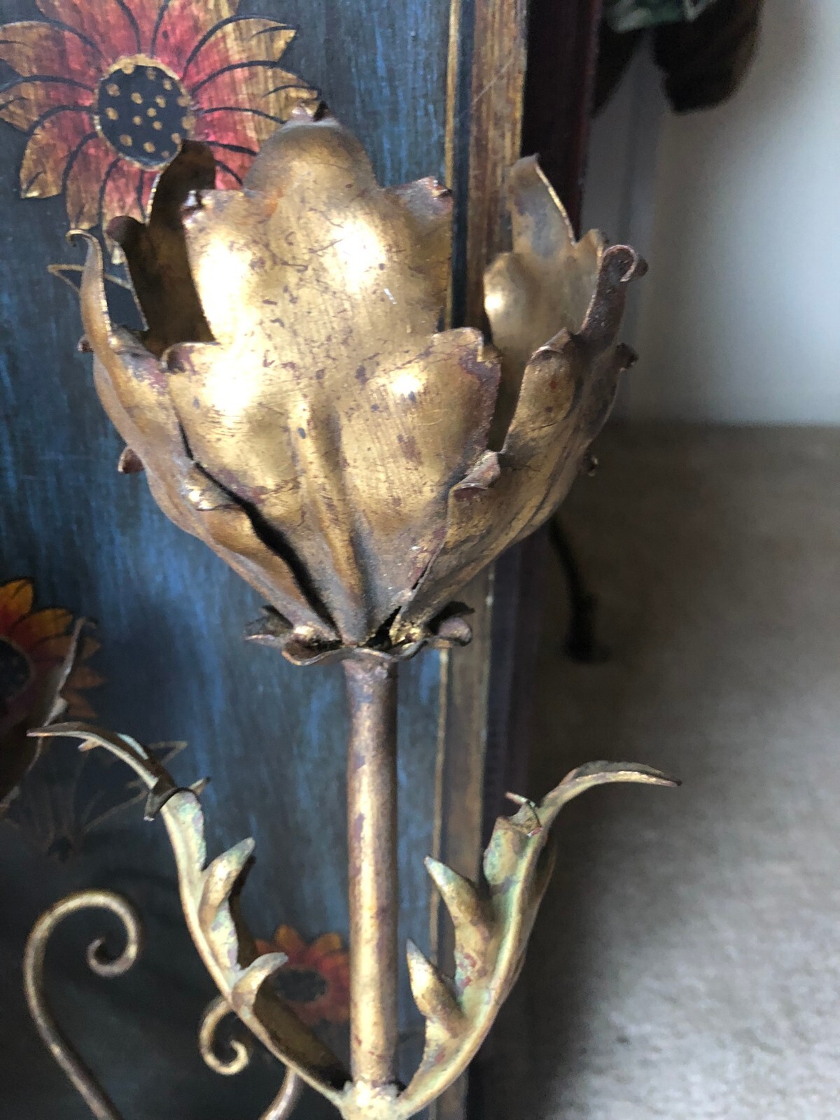 Vintage Gilt Gold Metal Double Light Fixture Sconce Globed Flowers ...