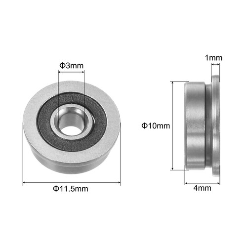 F623-2RS Flanged Ball Bearing 3x10x4mm Sealed Chrome Steel Flange ...