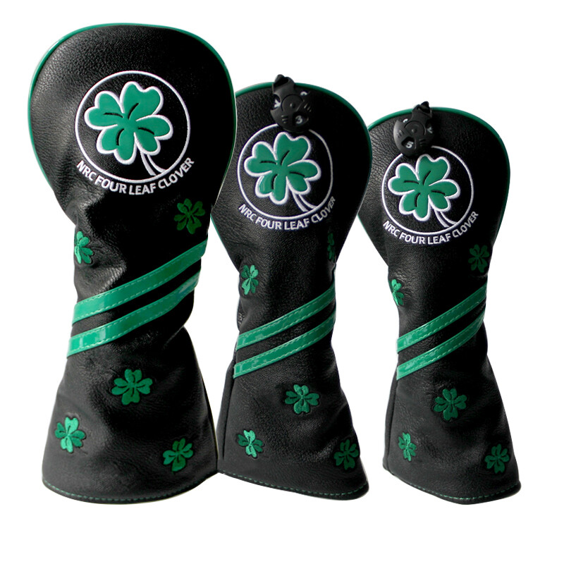 4 Black Leaf Clover Golf Club Head Covers Black Synthetic Leather Golf ...