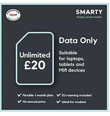 NEW Smarty UK WiFi Router Unlimited £20 DATA ONLY Sim Card Pay As You ...
