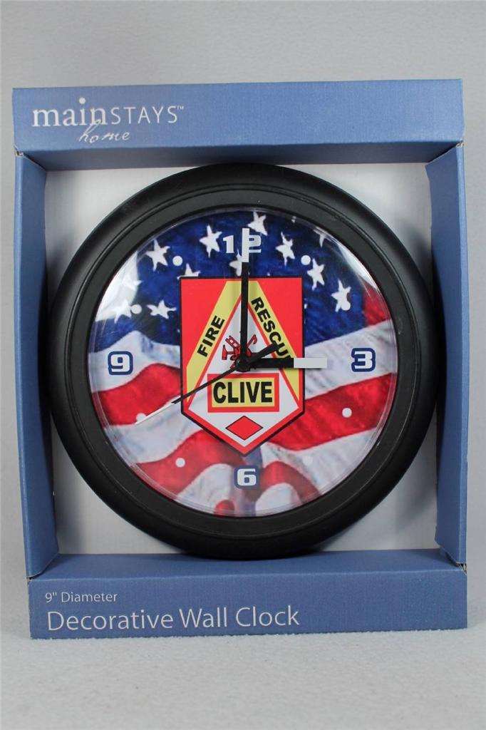 Clock By Mainstays Designed for 'Clive Iowa Fire & Rescue' 9" Diameter ...
