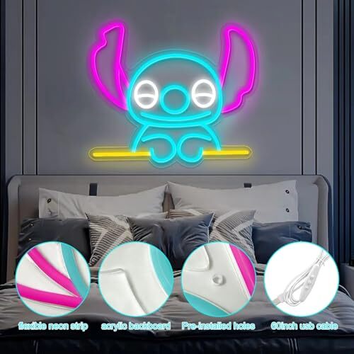 15 * 12.7IN Anime St-it Neon Sign,USB 3 Level Dimming Wall Neon Sign ...