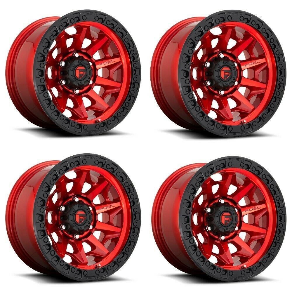 Set 4 Fuel D695 Covert 16x8 6x5.5 Candy Red Black Bead Ring Wheels 16 ...