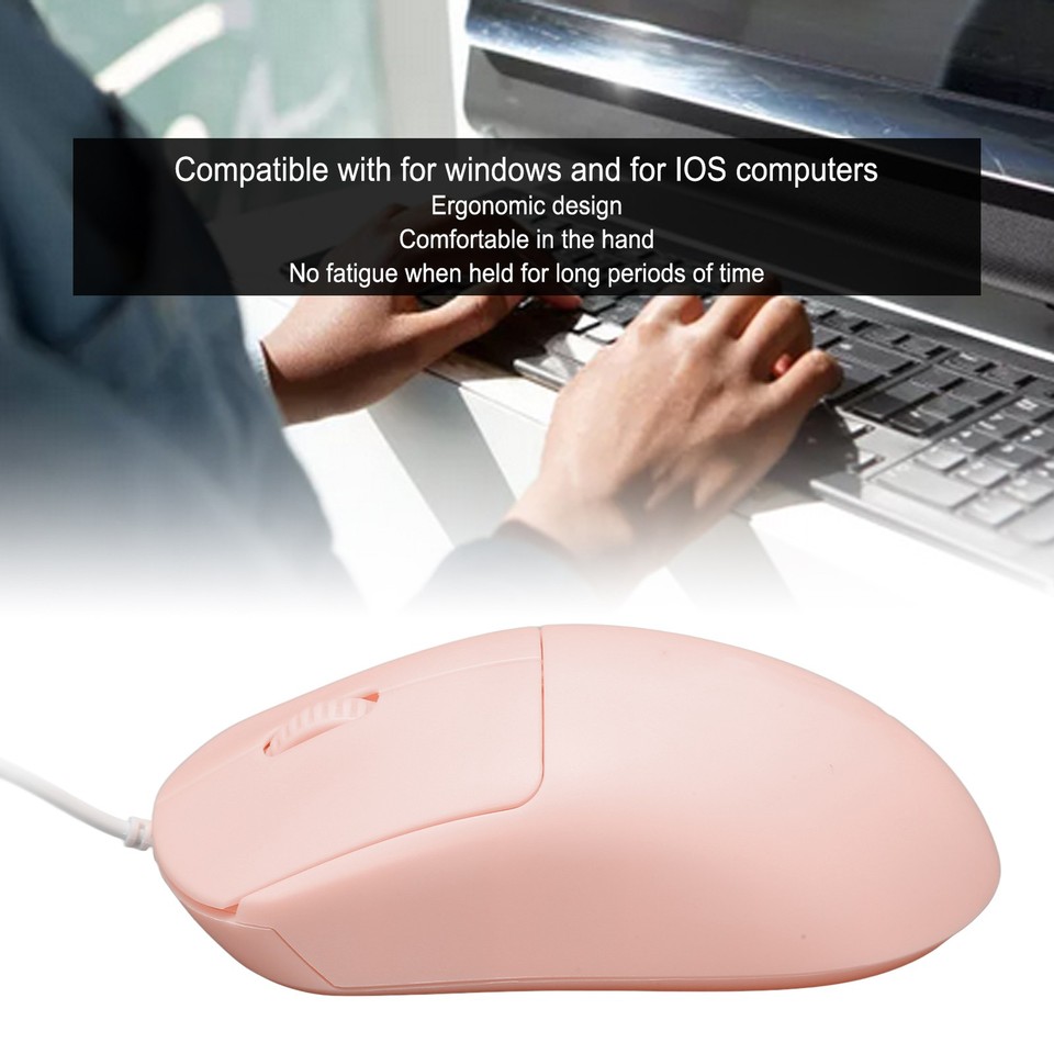 Pink Wired Mouse Optical 1200DPI USB Port Ergonomic Design Plug And ...