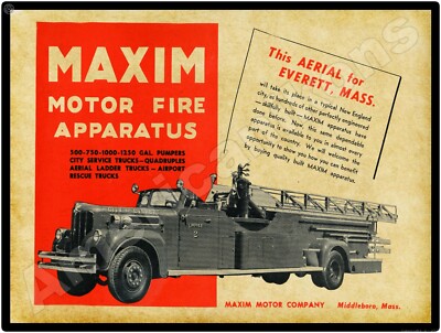 1949 Maxim Motor Co. New Metal Sign: Everett, Massachusetts Ladder Fire ...