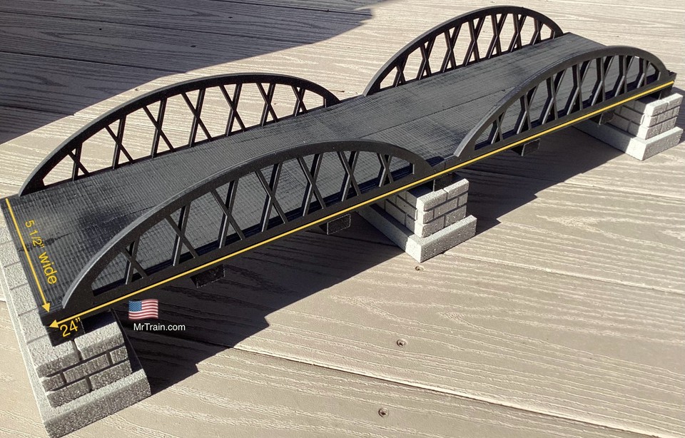 O Scale/Gauge Model Train 24 Inch Double Bowstring Bridge & Gray Piers ...
