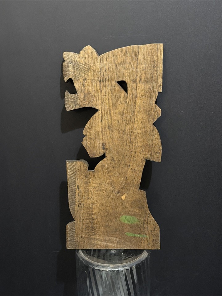 Mexican Hand Carved & Painted Wooded Mayan Aztec 12" Folk Wall Art w ...