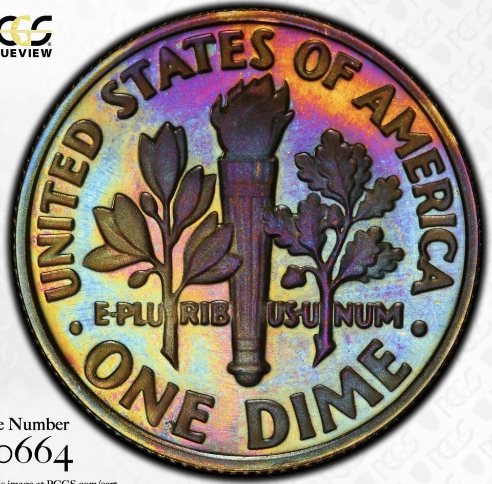 1983-S Monster Toned Proof Roosevelt Dime PCGS QC TrueView Gold Shield ...