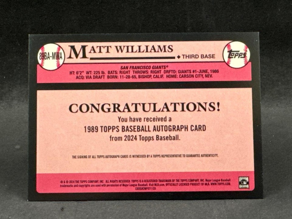 2024 TOPPS SERIES 1 ONE MATT WILLIAMS 89BA-MWA '89 35TH ANNIVERSARY ...
